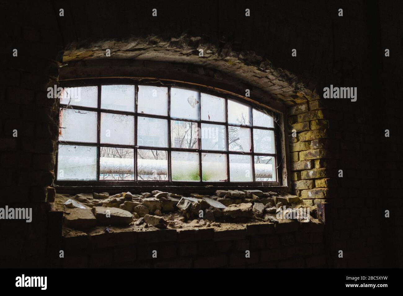 Abandoned window home. Damaged house Stock Photo - Alamy