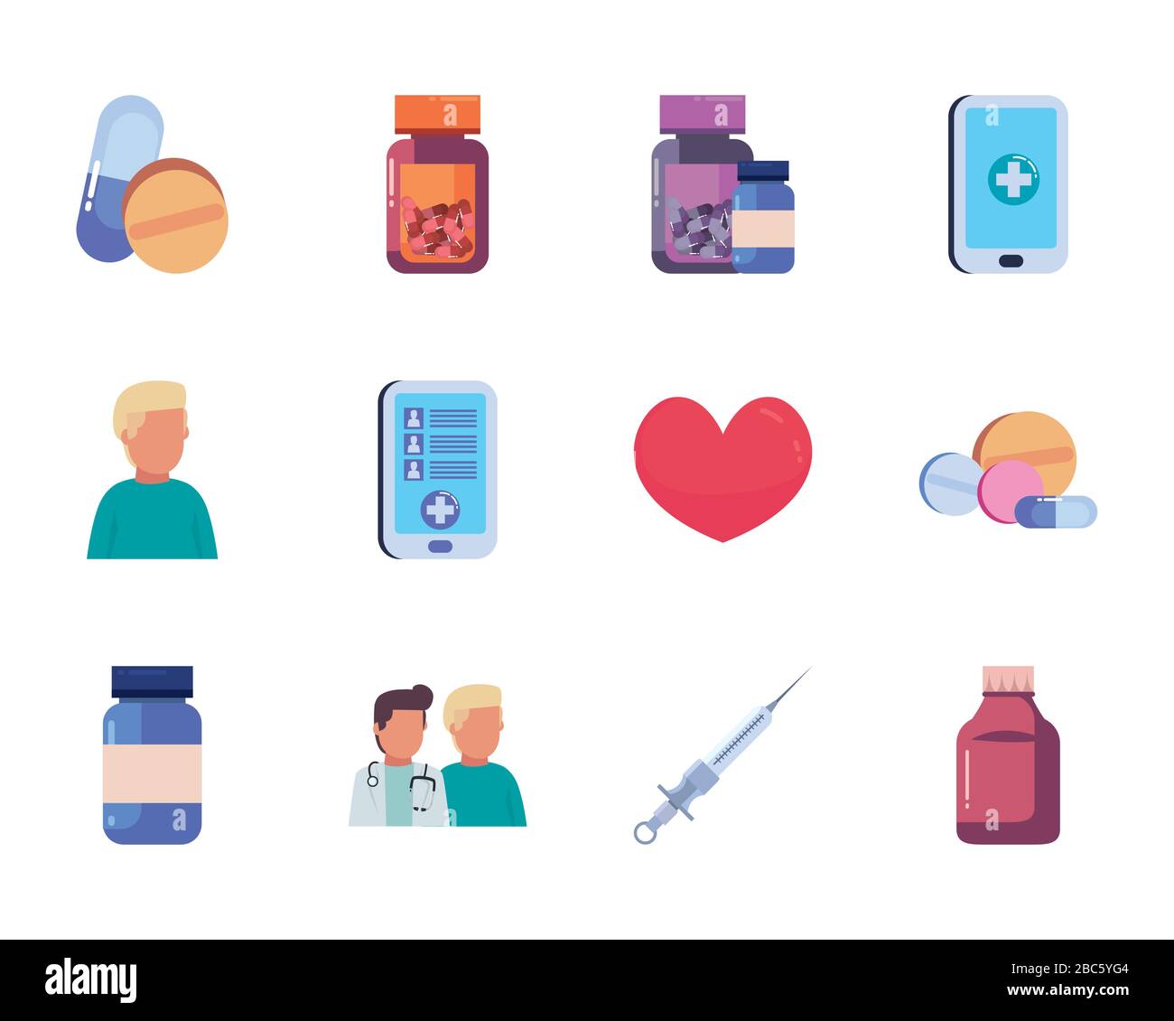 flat style icon set design of Health online medical care emergency aid ...