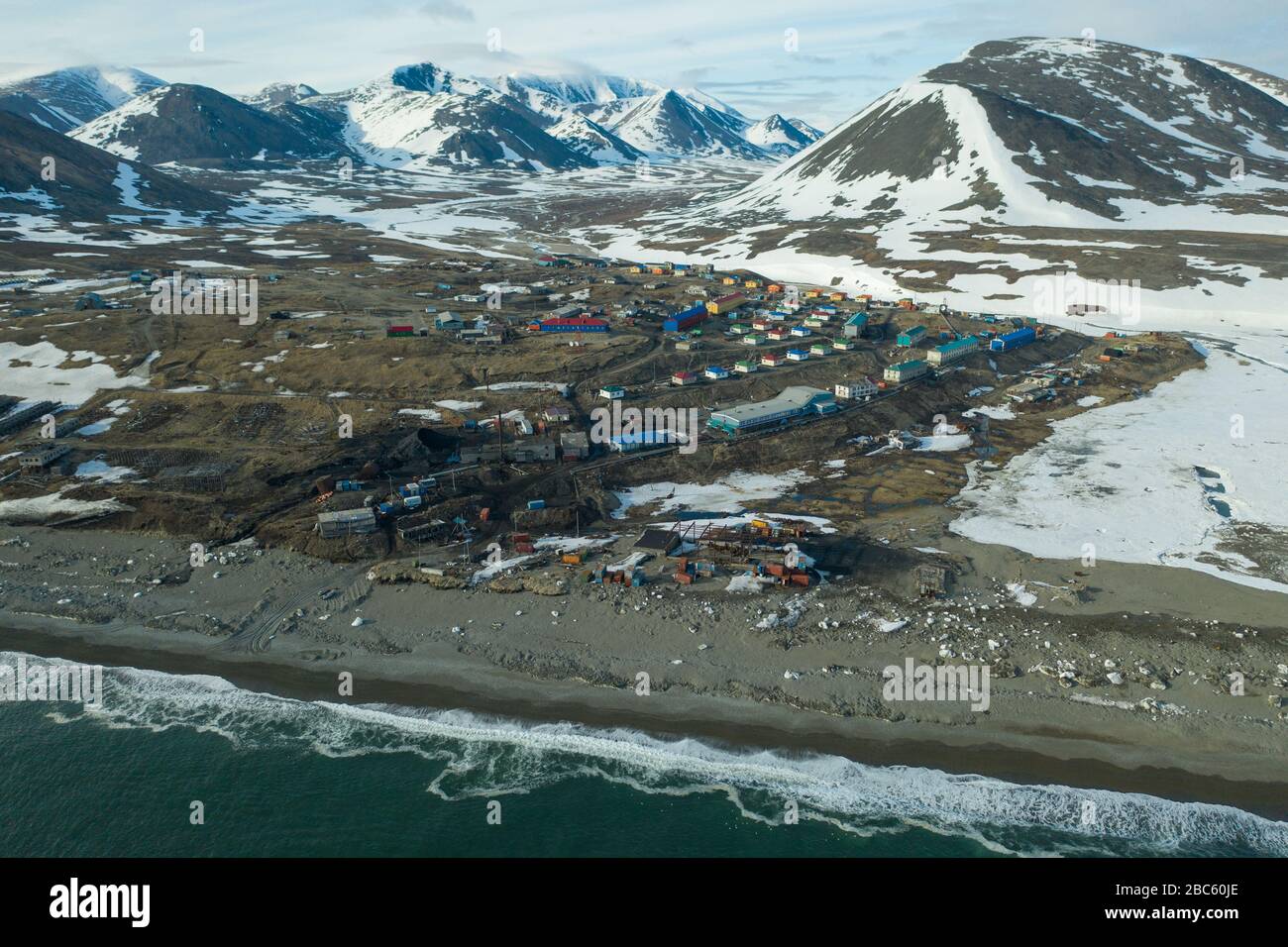 Sireniki, Chukotski region, Russia - May 15, 2019: The top view on the ...