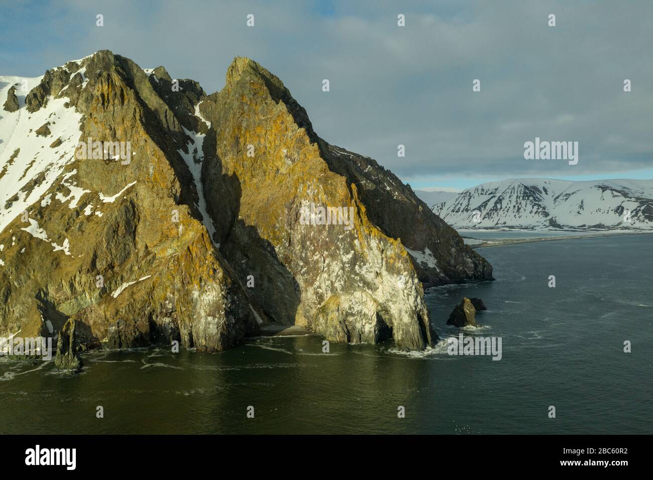 The top view on the northwest rocky coast of the Bering Sea, the ...