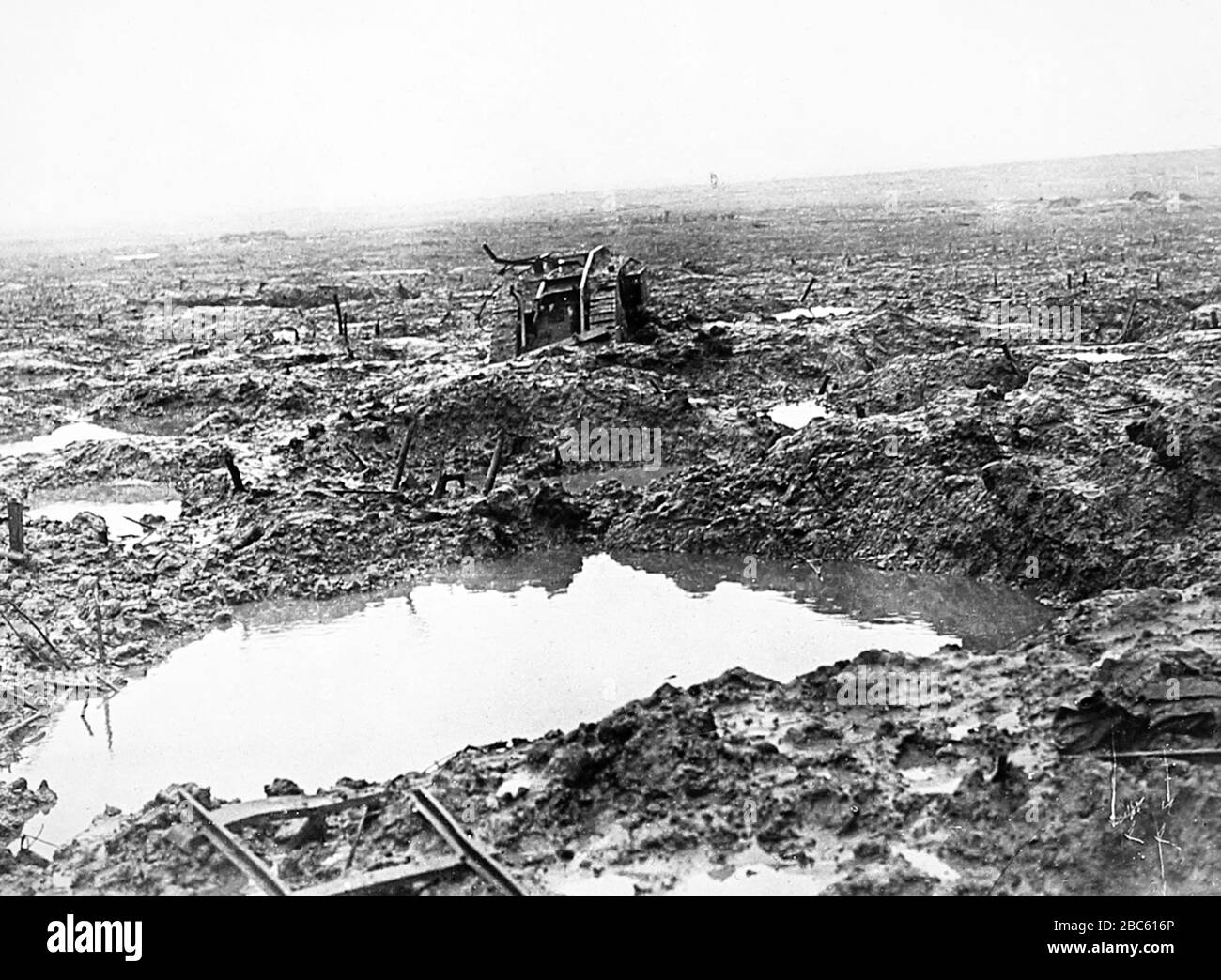 A British tank in mud and shell holes during WW1 Stock Photo - Alamy