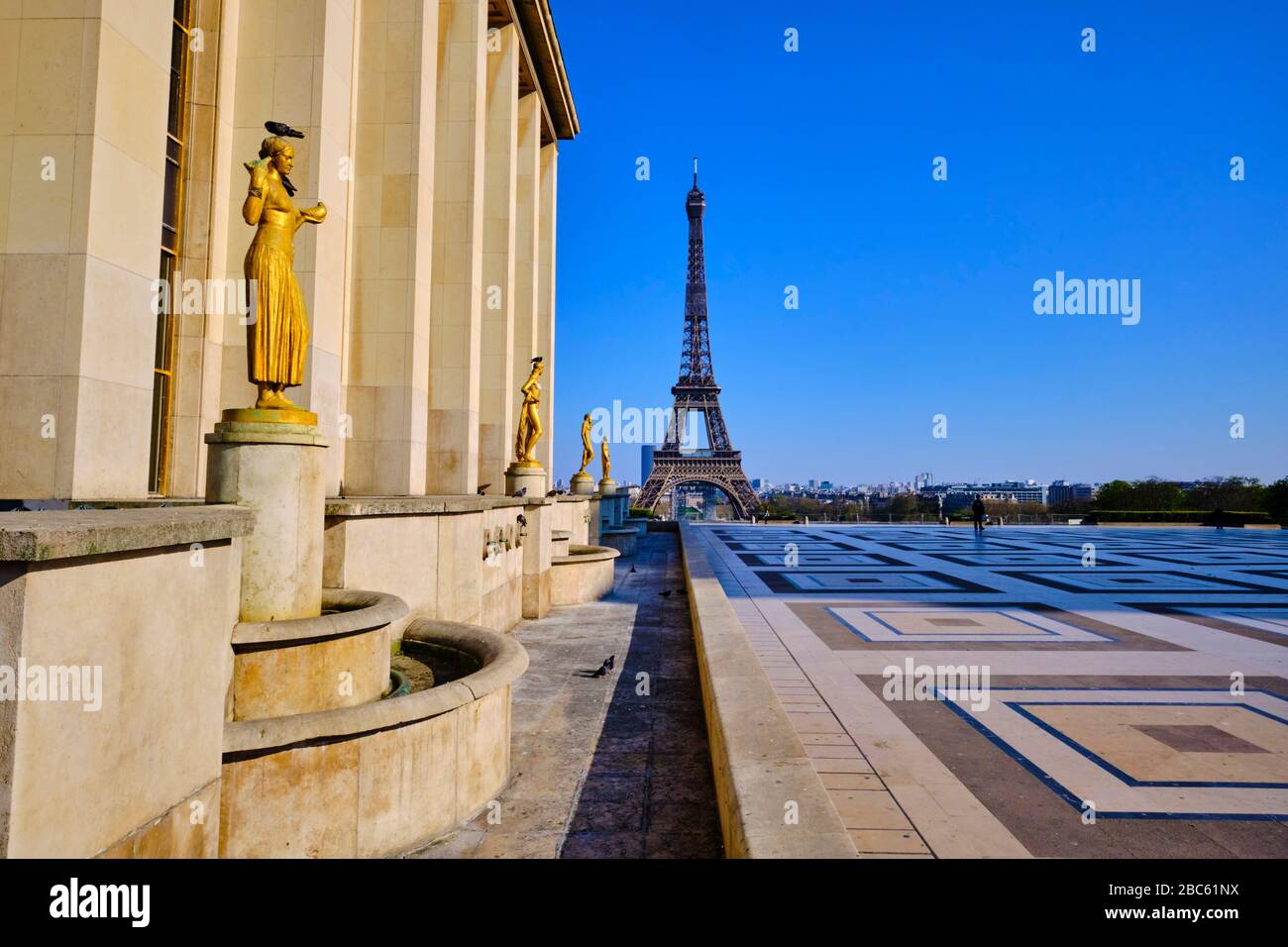 France, Paris, Human rights forecourt and the Eiffel Tower during the ...