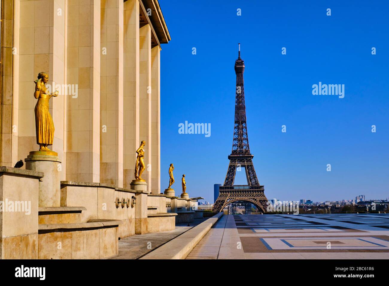 France, Paris, Human rights forecourt and the Eiffel Tower during the ...