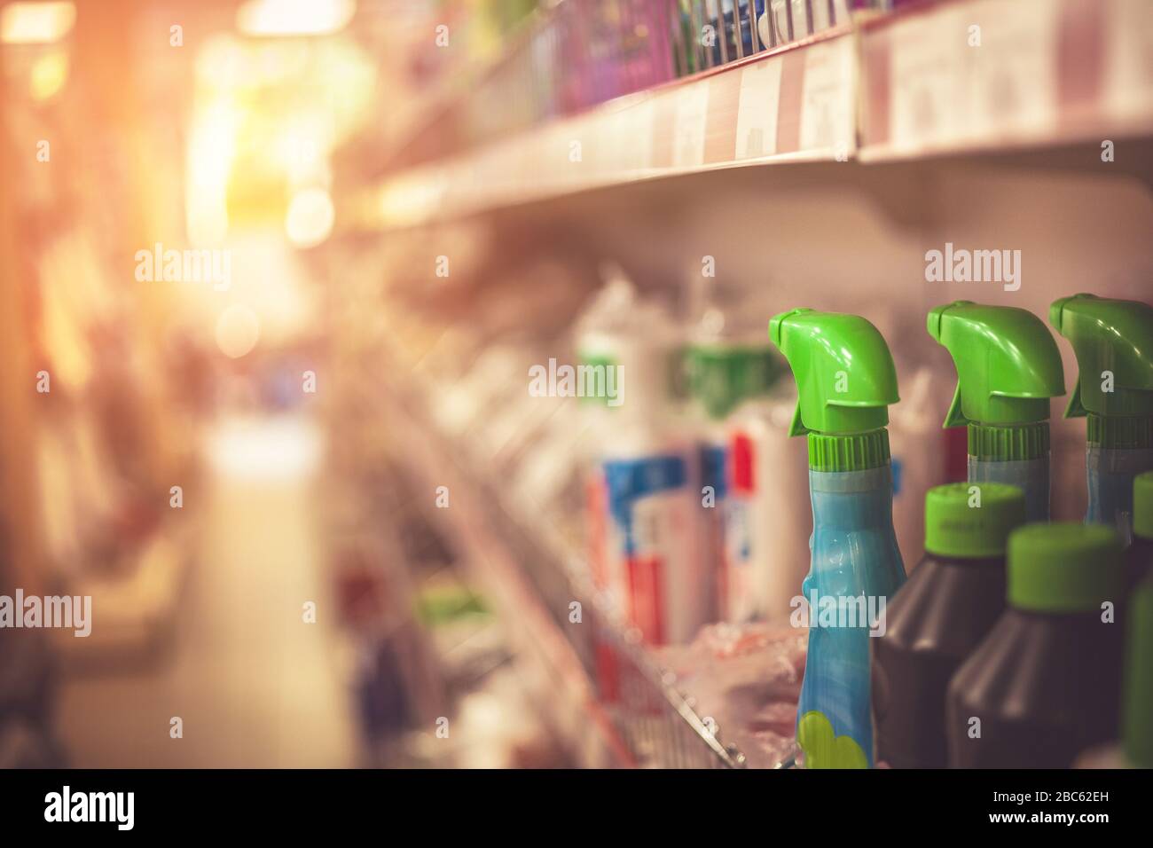 Cleaning products, sprays and cans on supermarket shelf Stock Photo - Alamy