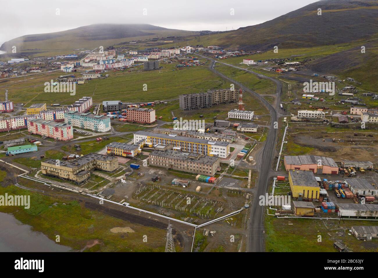 Pevek, Russia - August 2, 2019: View of residential quarters of the ...