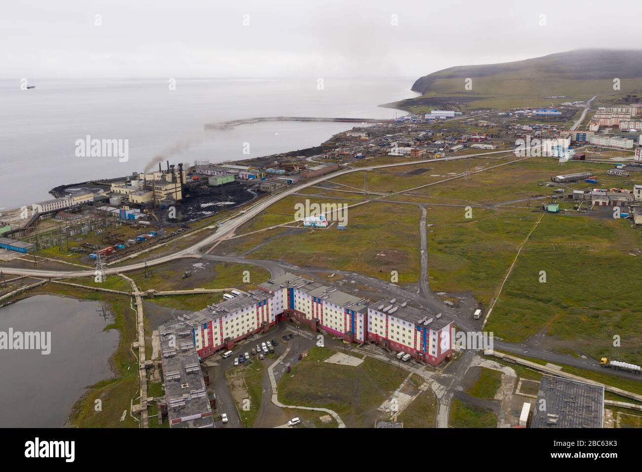 Pevek, Russia - August 2, 2019: View of residential quarters and ...
