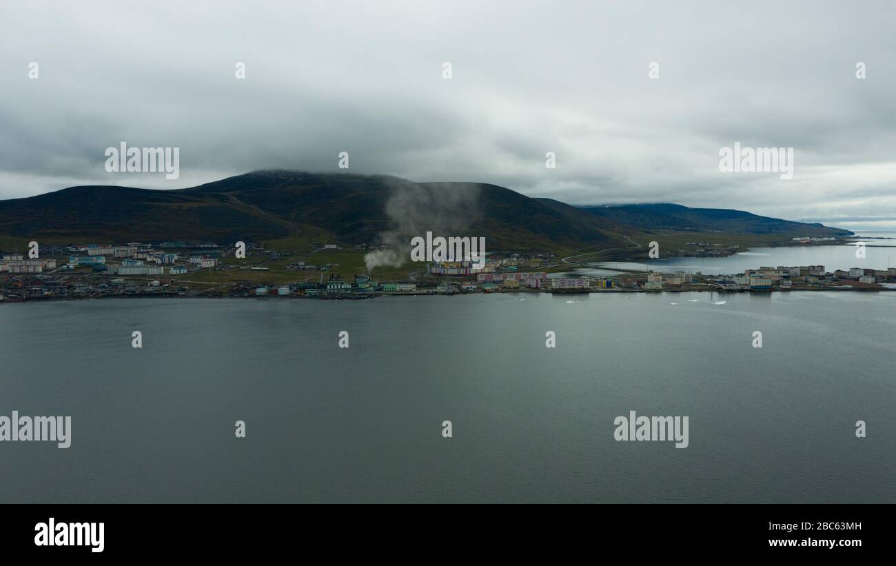 Pevek, Russia - August 2, 2019: View of residential quarters and ...