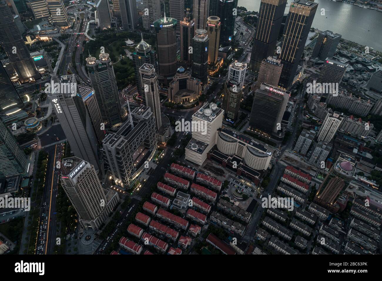 Shanghai, China - Jul 18, 2018: aerial view of Lujiazui, Shanghai, at ...