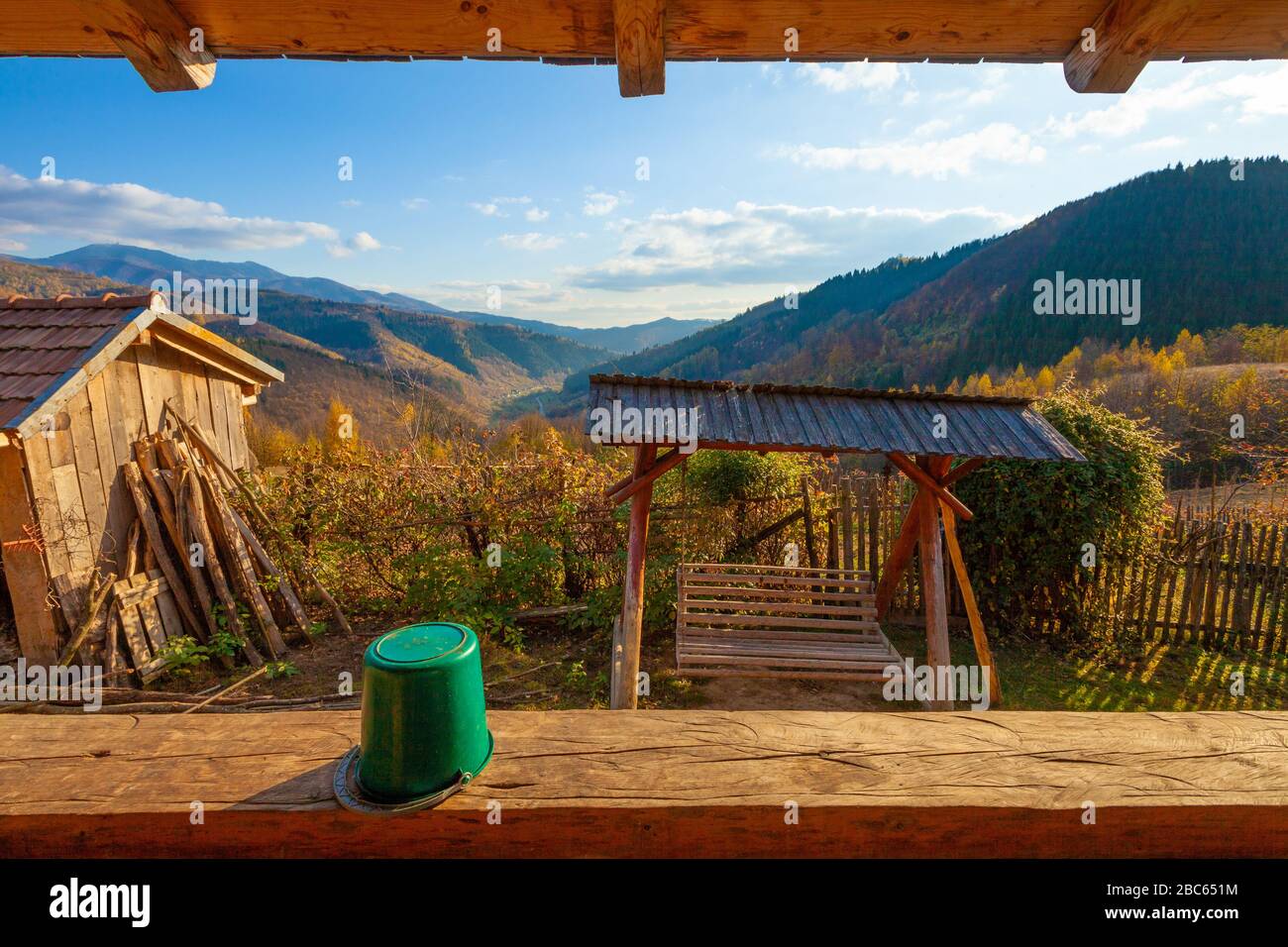 Simple peaceful rural lifestyle, view from the old house Stock Photo ...