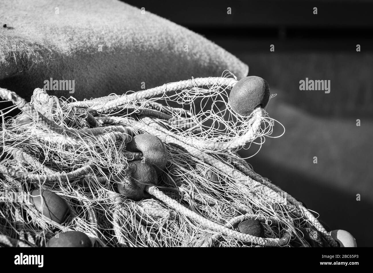 old harbour close up view - fishing ned, fishing boats & seaside view ...