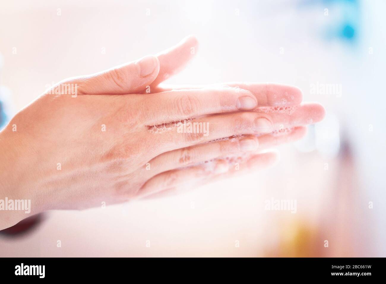 Washing hands under running water using soap, important step for a good ...