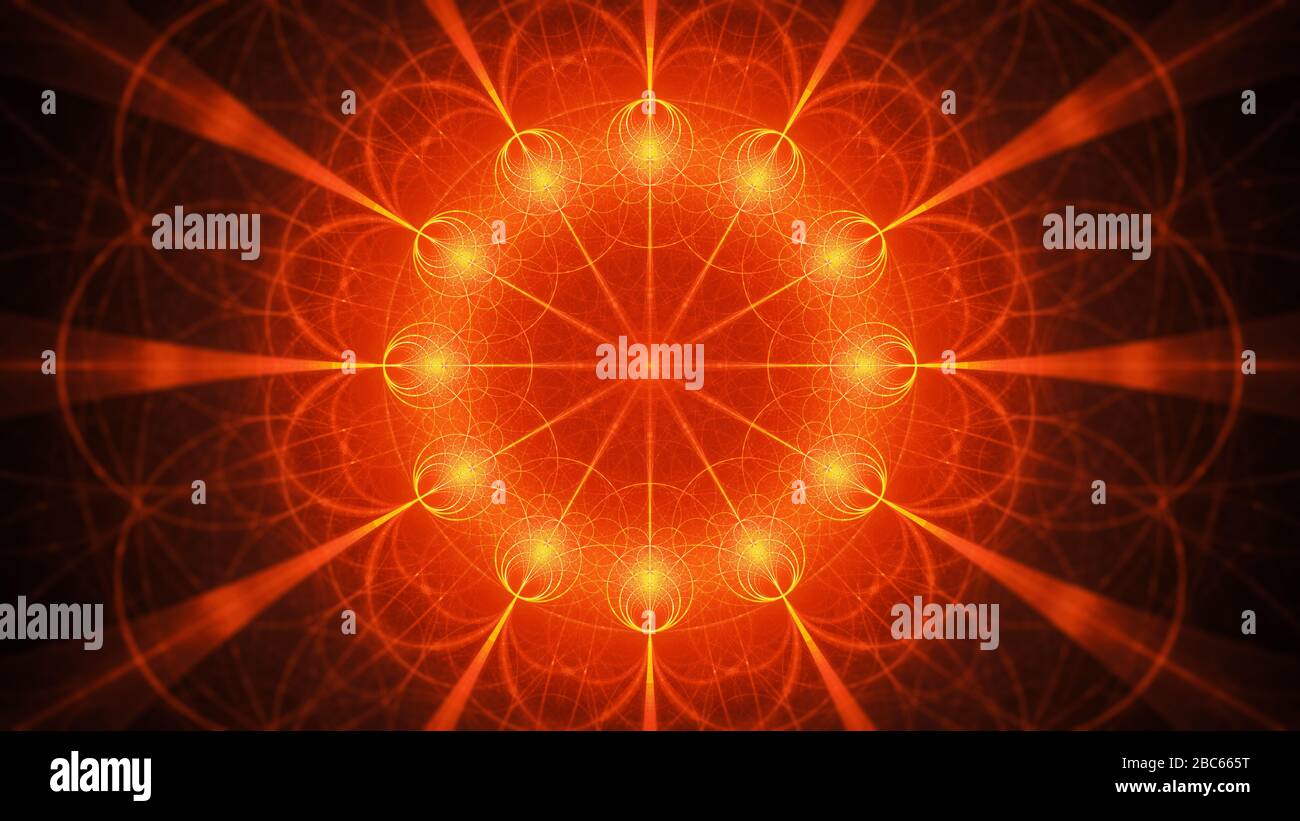 Fiery glowing galactic clock, computer generated abstract background ...