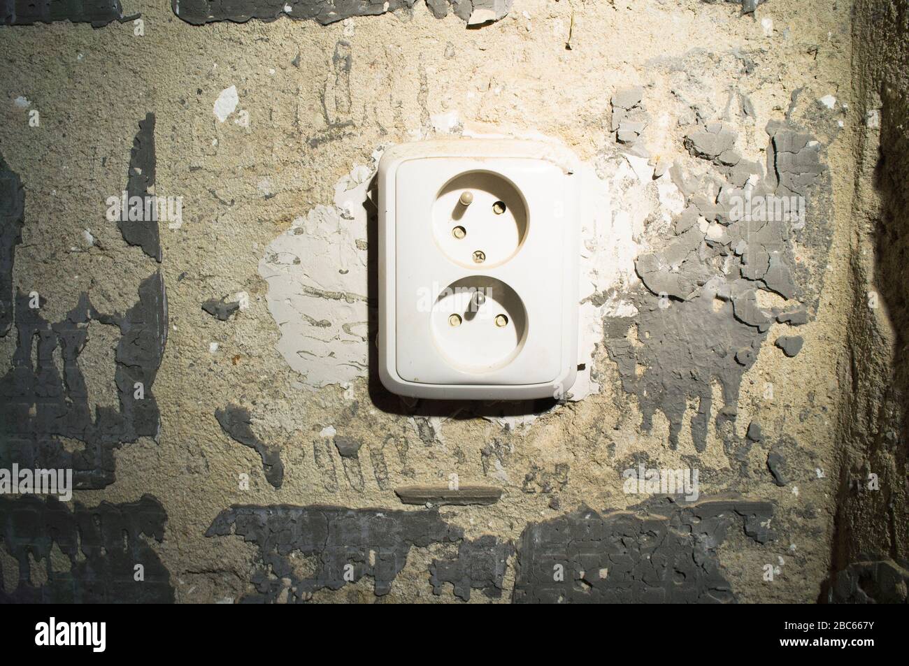 construction site, family house, bathroom, electrical wiring, wall ...