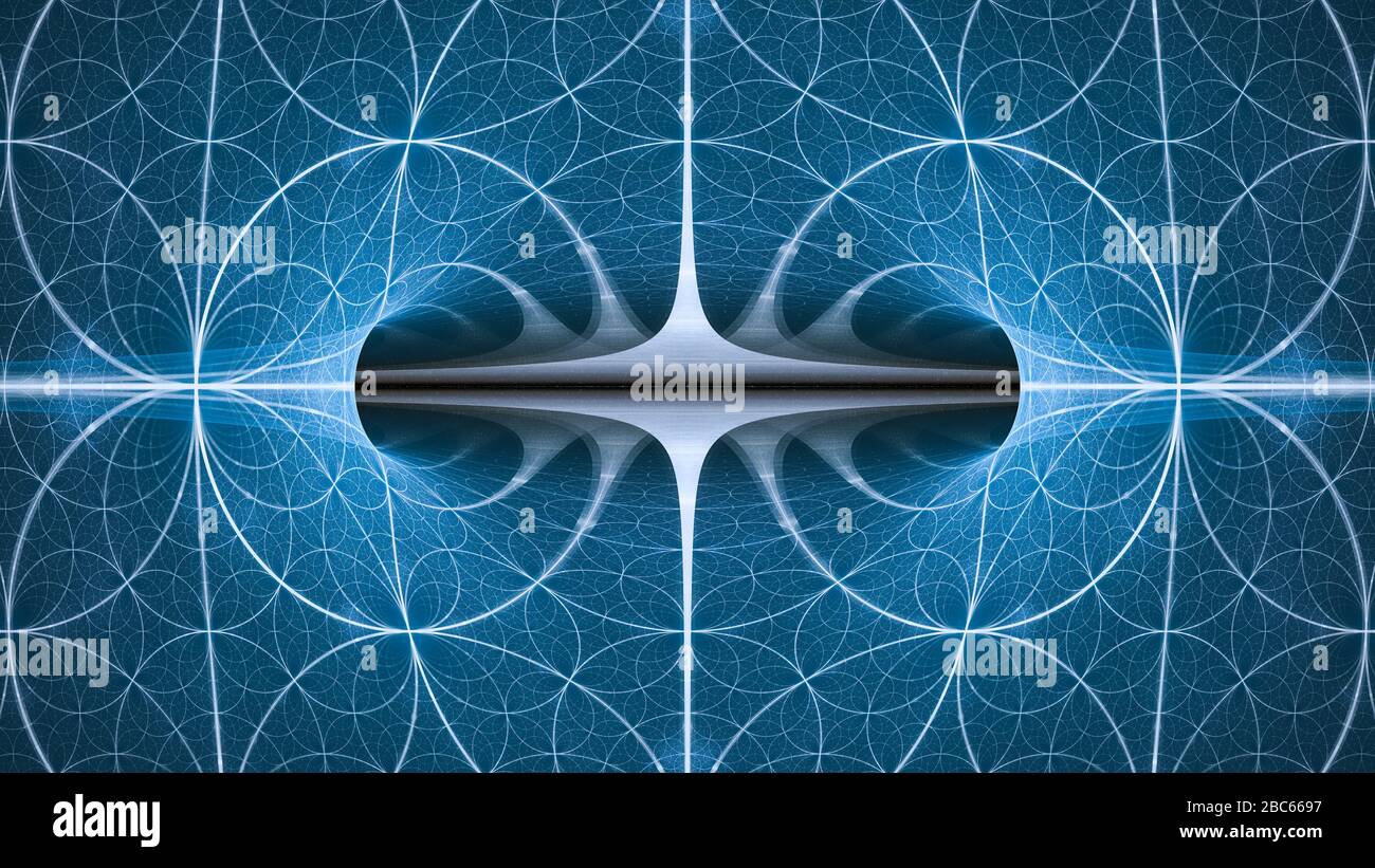 Blue glowing 4 dimensional object in space, computer generated abstract ...