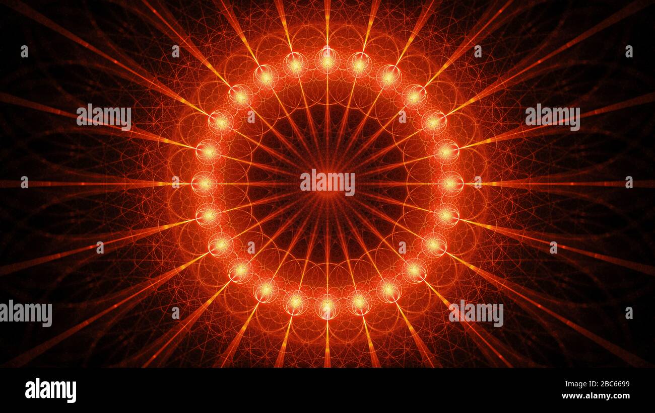 Fiery glowing 24 hour galactic clock, computer generated abstract ...