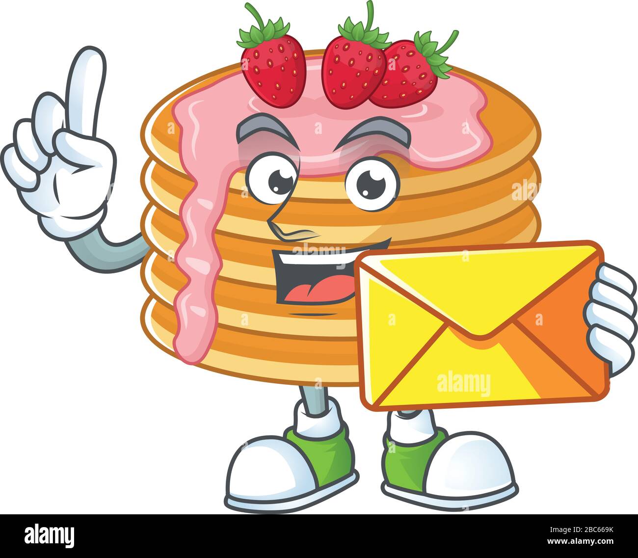 Cute face strawberry cream pancake mascot design bring brown envelope ...