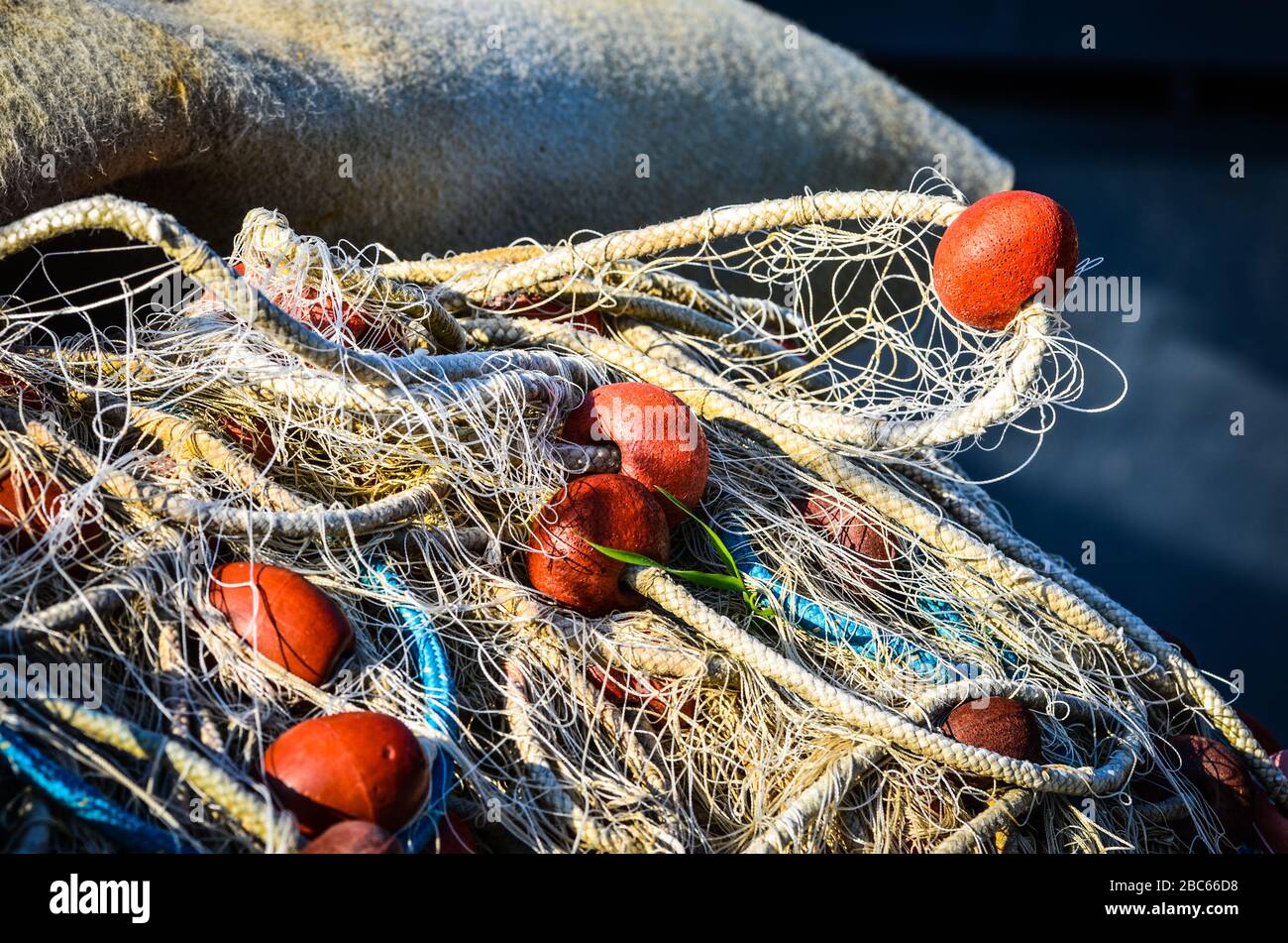 old harbour close up view - fishing ned, fishing boats & seaside view ...