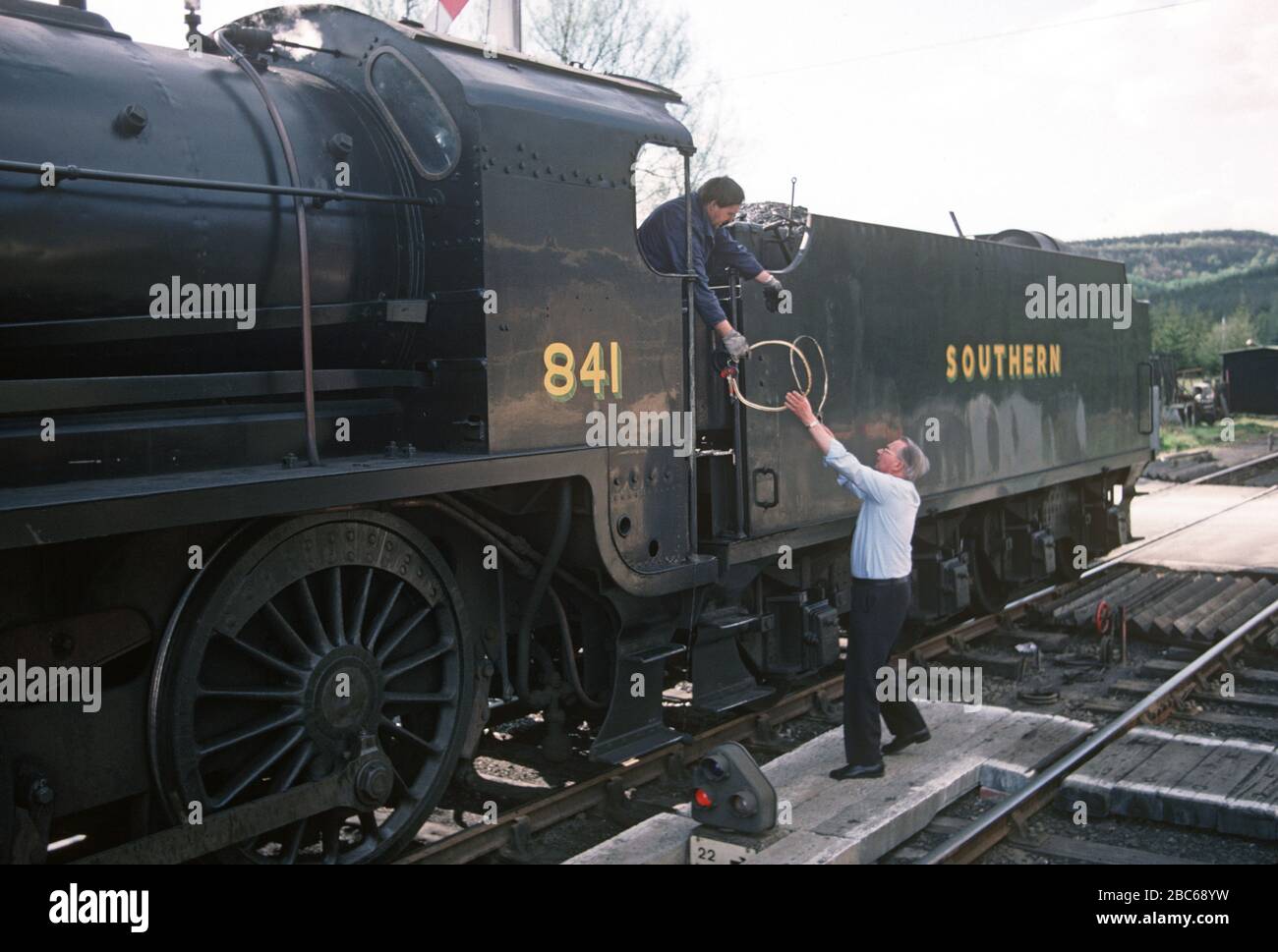 Exchanging single line tokens at Levisham station on the North ...