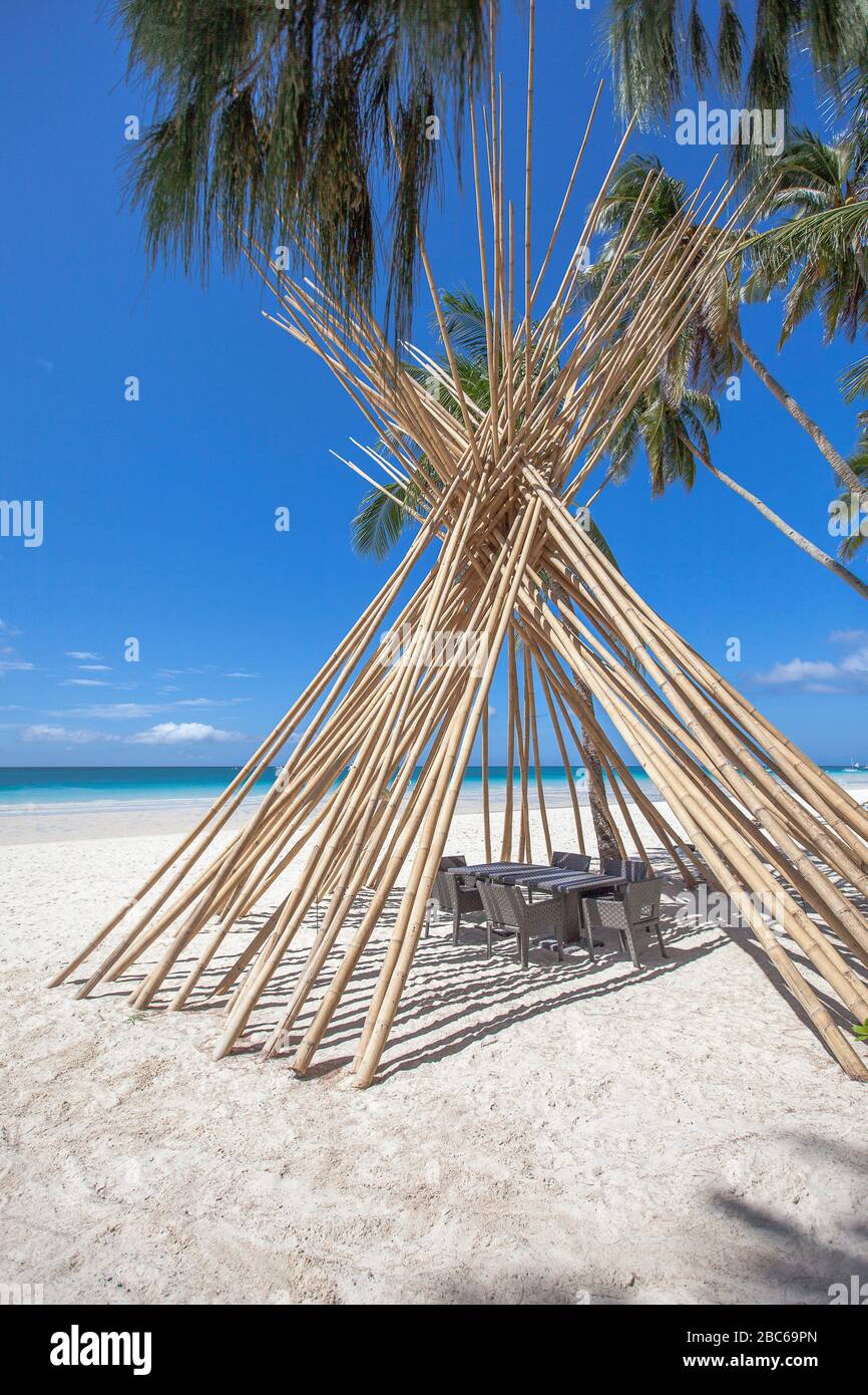 white beach path and bamboos on Boracay island, Philippines Stock Photo ...