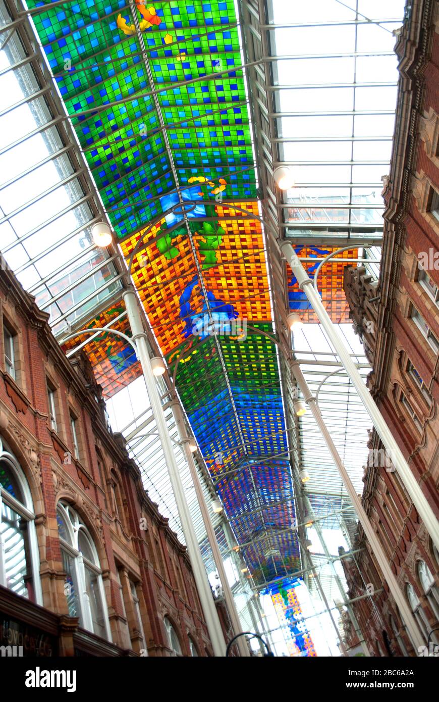 Stained glass roof in the Victoria Quarter, Leeds Stock Photo - Alamy