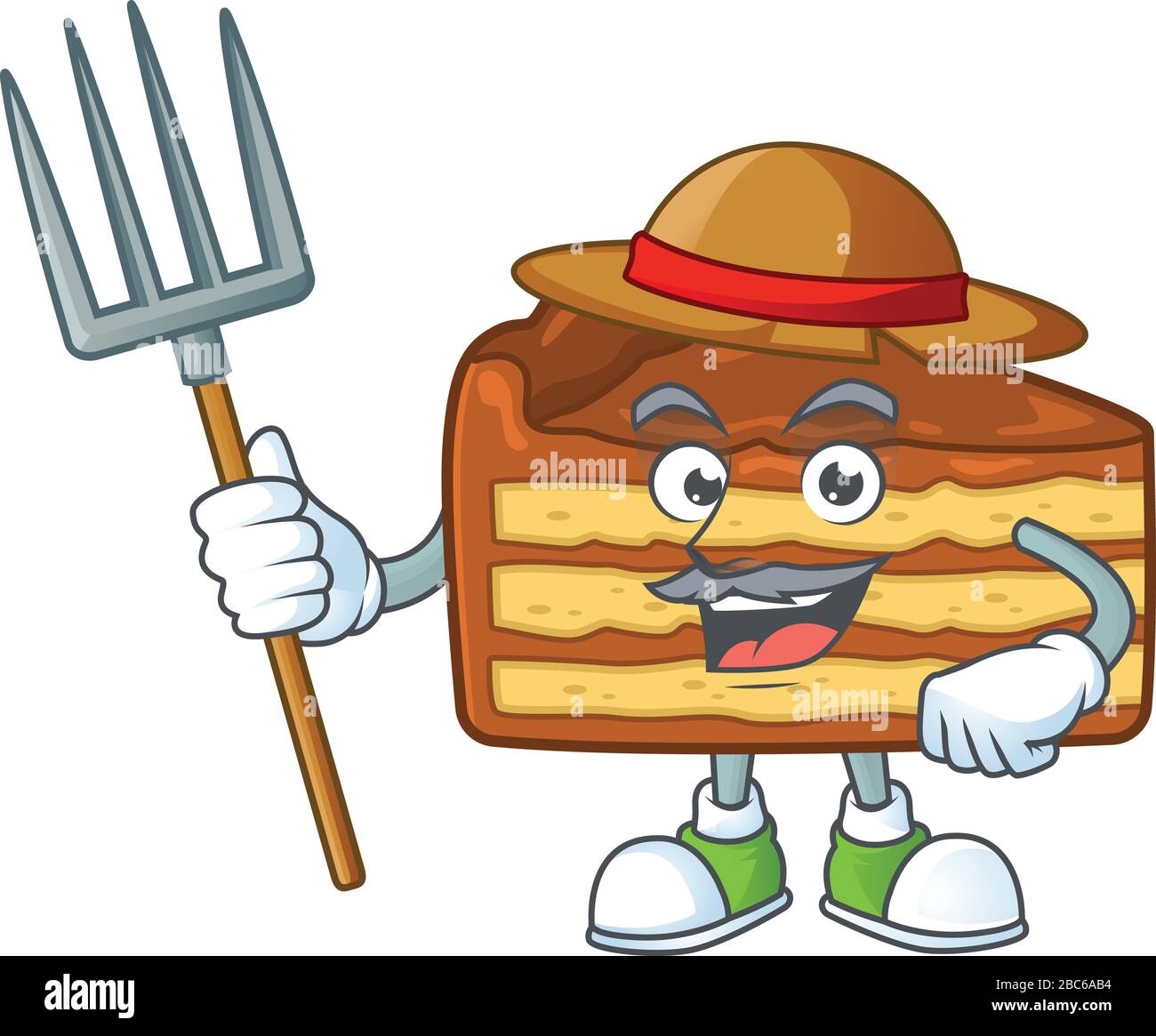Mascot design style of Farmer chocolate slice cake with hat and ...
