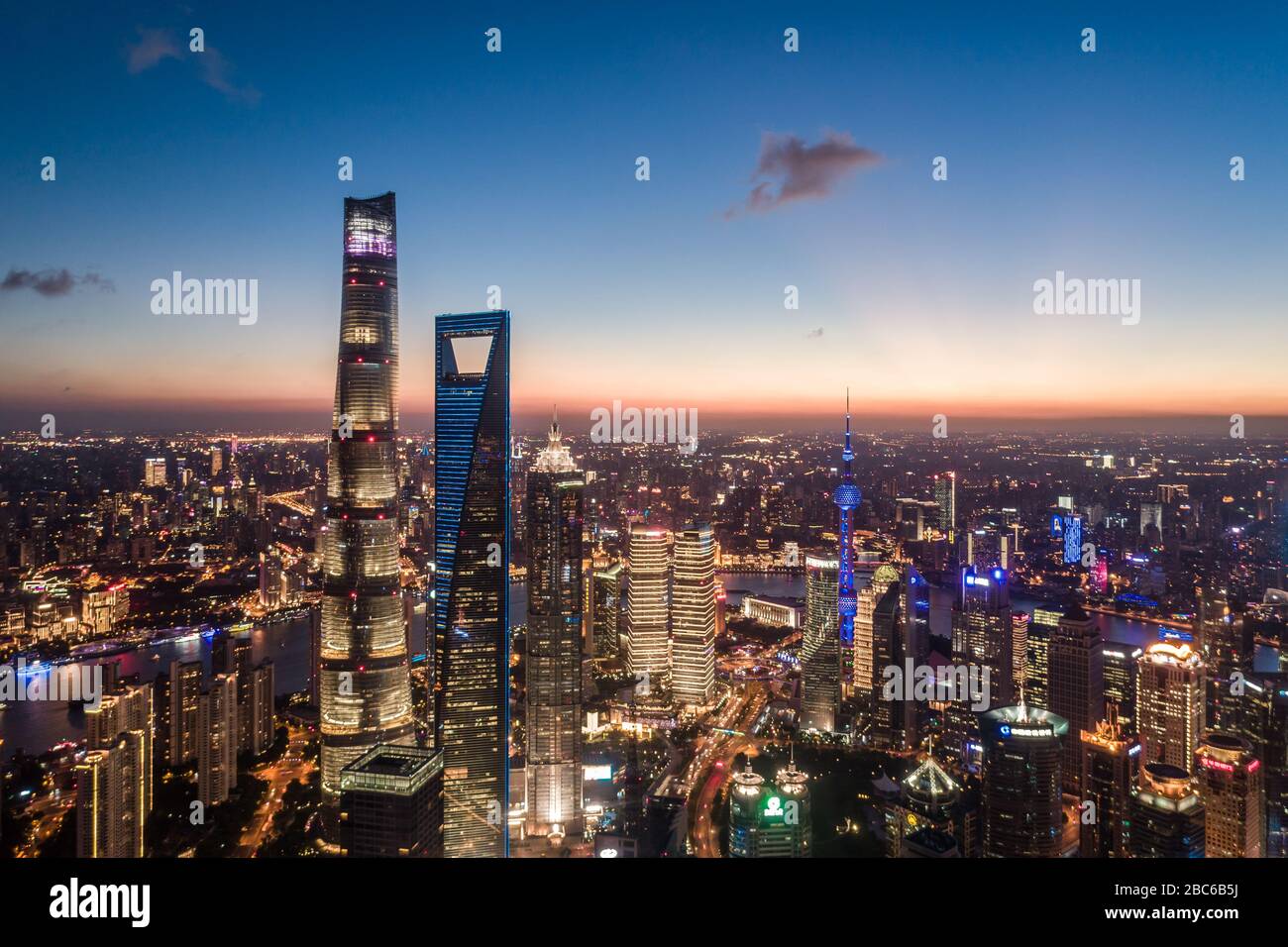 Shanghai, China - Jul 18, 2018: aerial view of Lujiazui, Shanghai, at ...