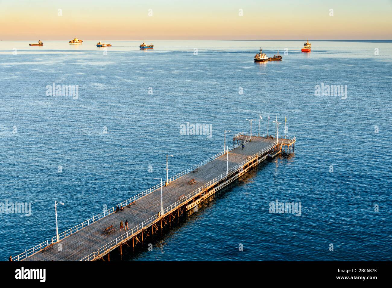 Aerial view of a pier on sunset Stock Photo - Alamy