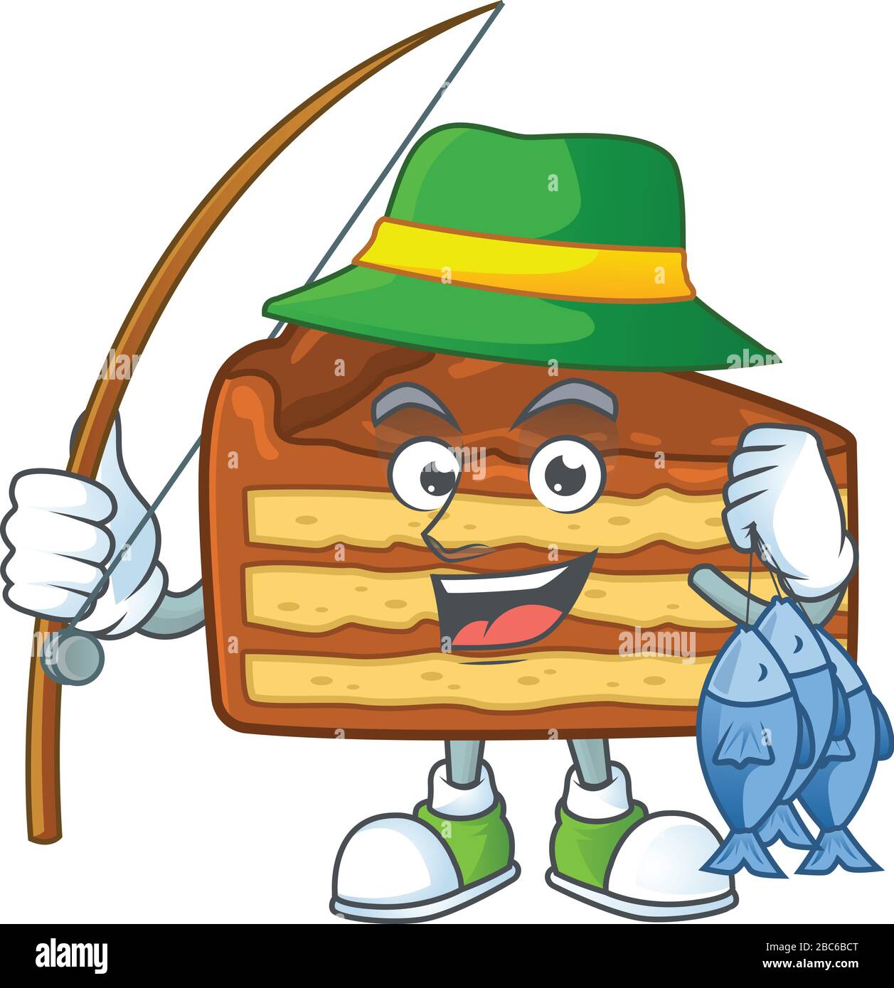 A Picture of chocolate slice cake fisher mascot design catch a fish ...
