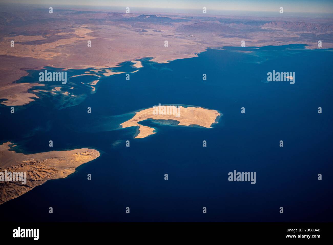 Aerial view of Saudi Arabia and the straits of Tiran between the gulf ...