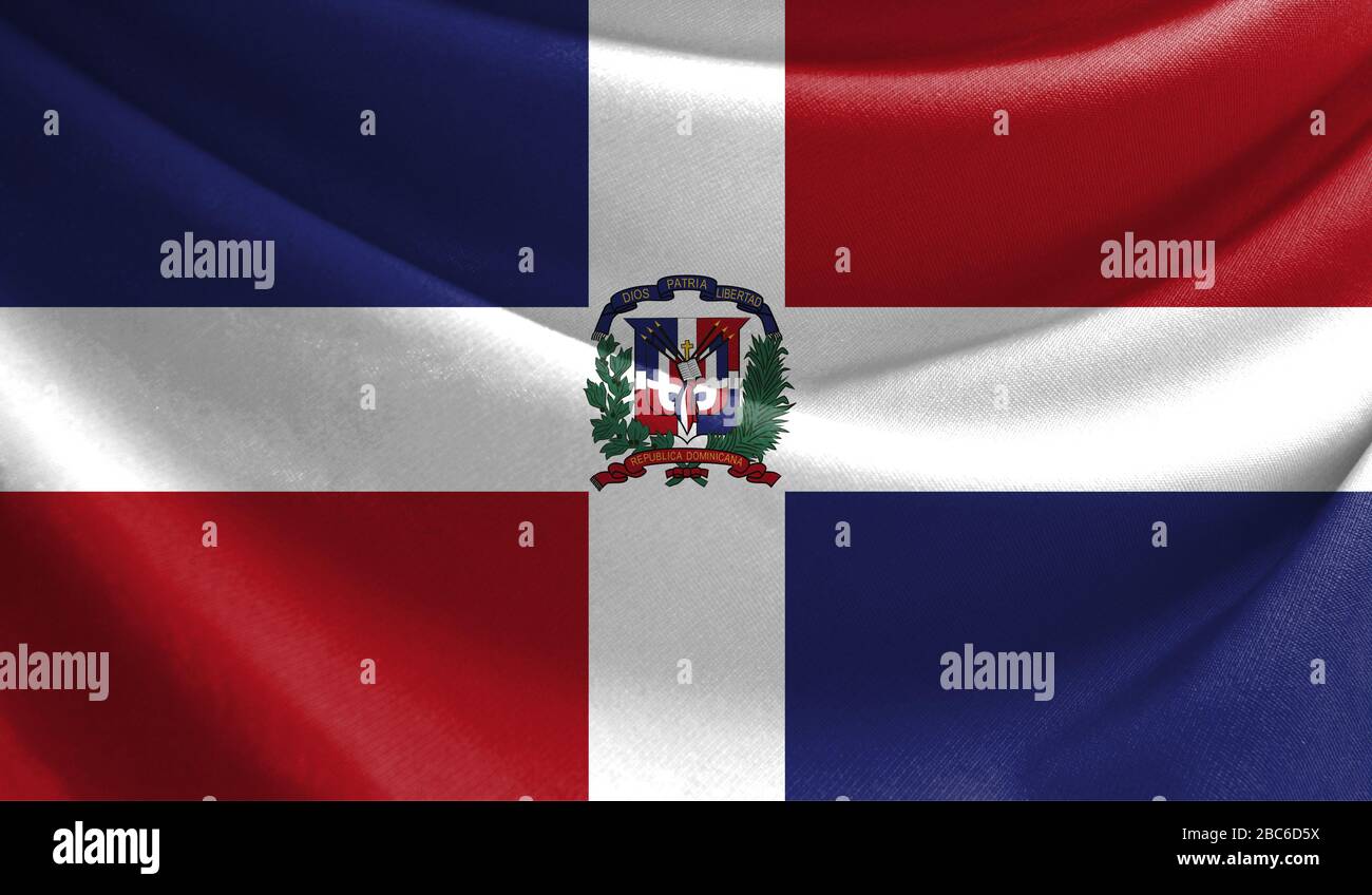 Realistic flag of Dominican Republic on the wavy surface of fabric ...