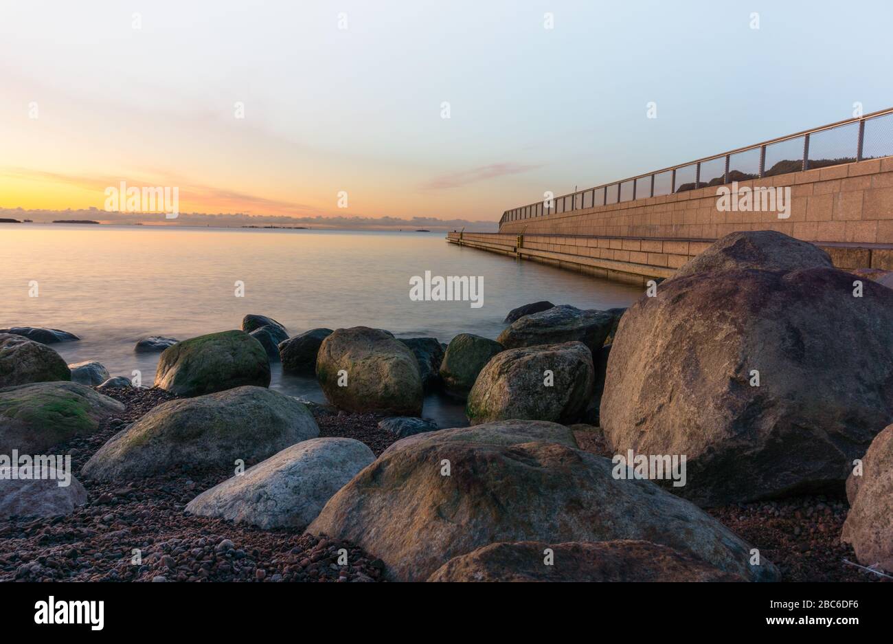 Sunrise at Eiranranta beach in Helsinki, near the city center, Finland ...