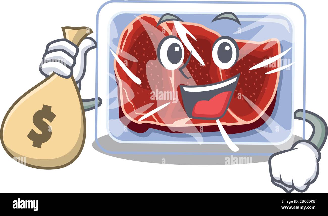 Rich frozen beef cartoon design holds money bags Stock Vector Image ...