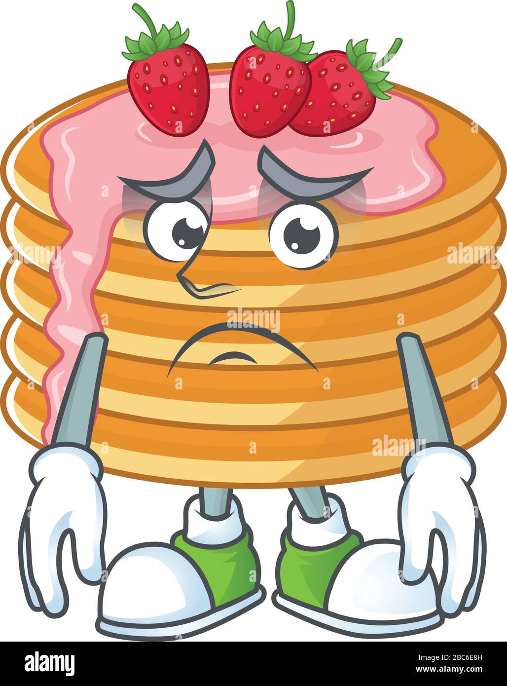 Cartoon picture of strawberry cream pancake with worried face Stock ...