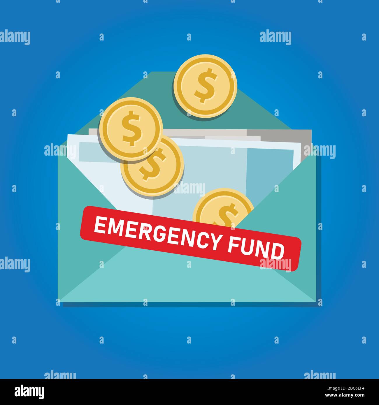 Emergency fund money coins in envelope saved for crisis time condition ...