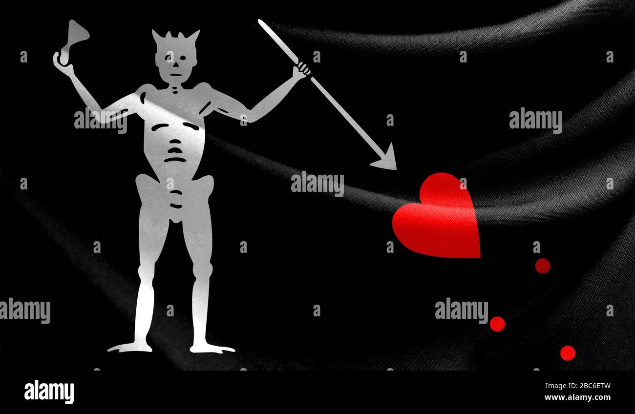 Realistic flag of Blackbeard Pirate on the wavy surface of fabric Stock ...