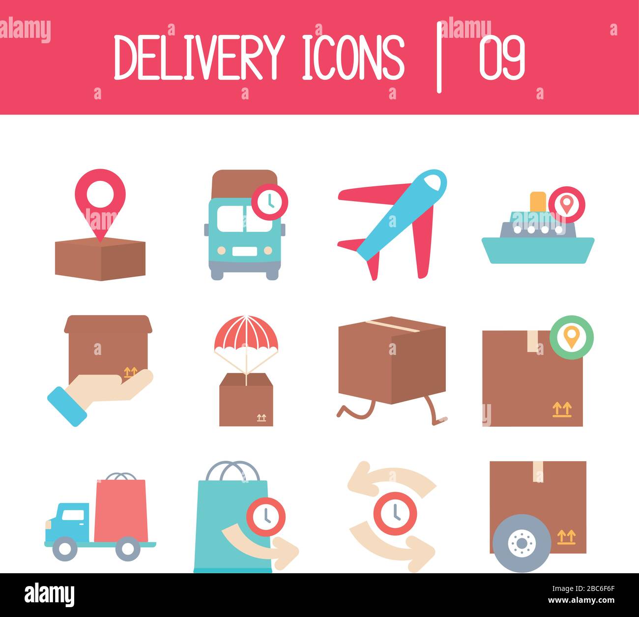 boxes and fast delivery icon set over white background, flat style ...