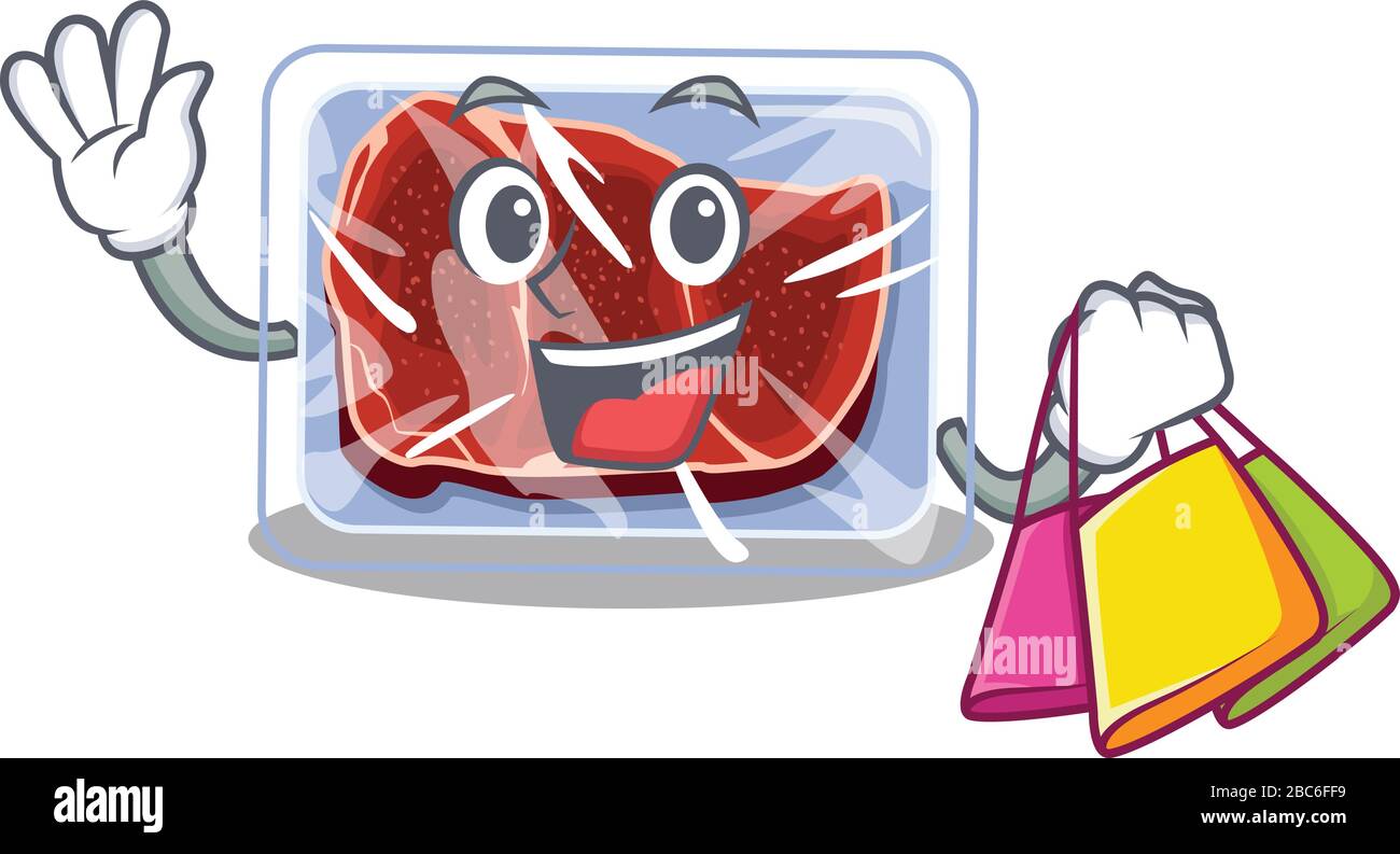 Rich and famous frozen beef cartoon character holding shopping bags ...