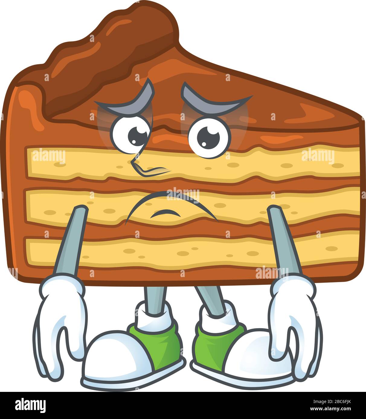 Cartoon picture of chocolate slice cake with worried face Stock Vector ...