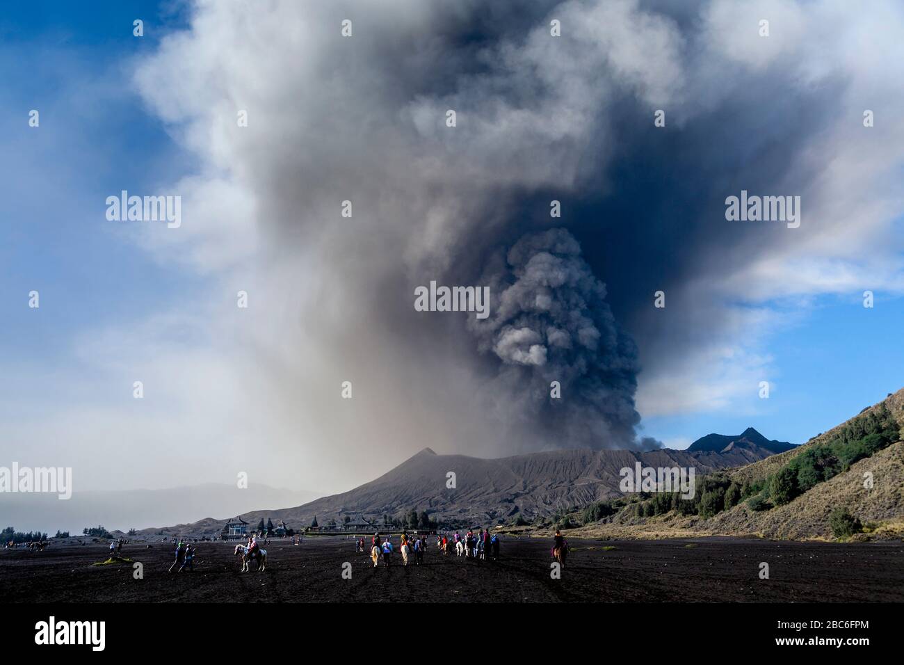 Mount Bromo (Erupting) and The Sea Of Sand, Bromo Tengger Semeru ...
