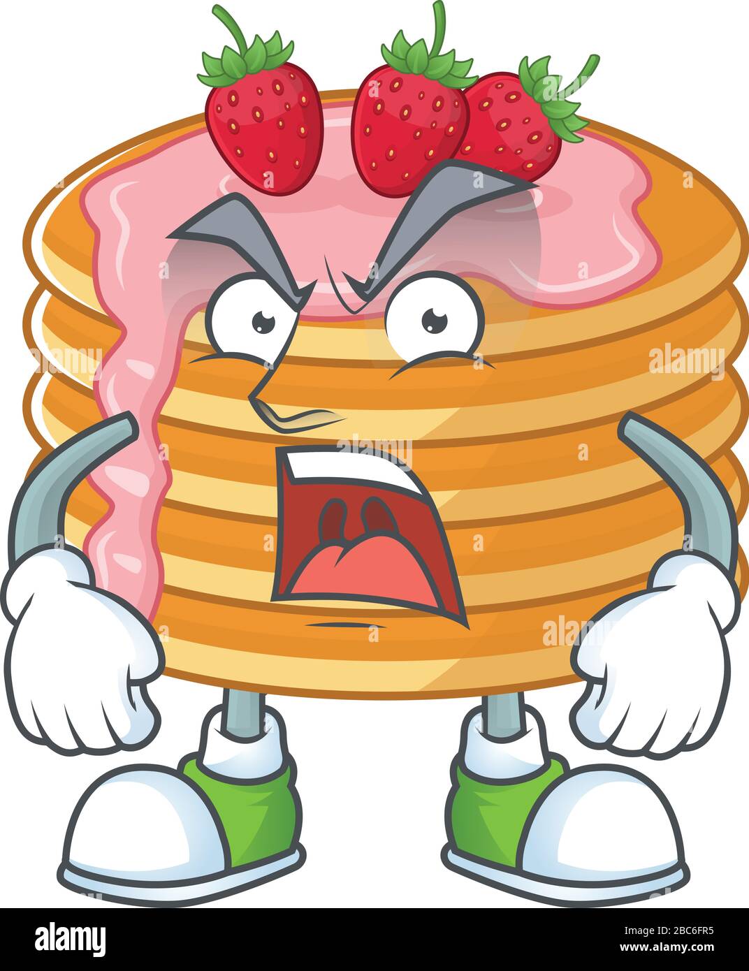 Strawberry cream pancake cartoon character design with mad face Stock ...