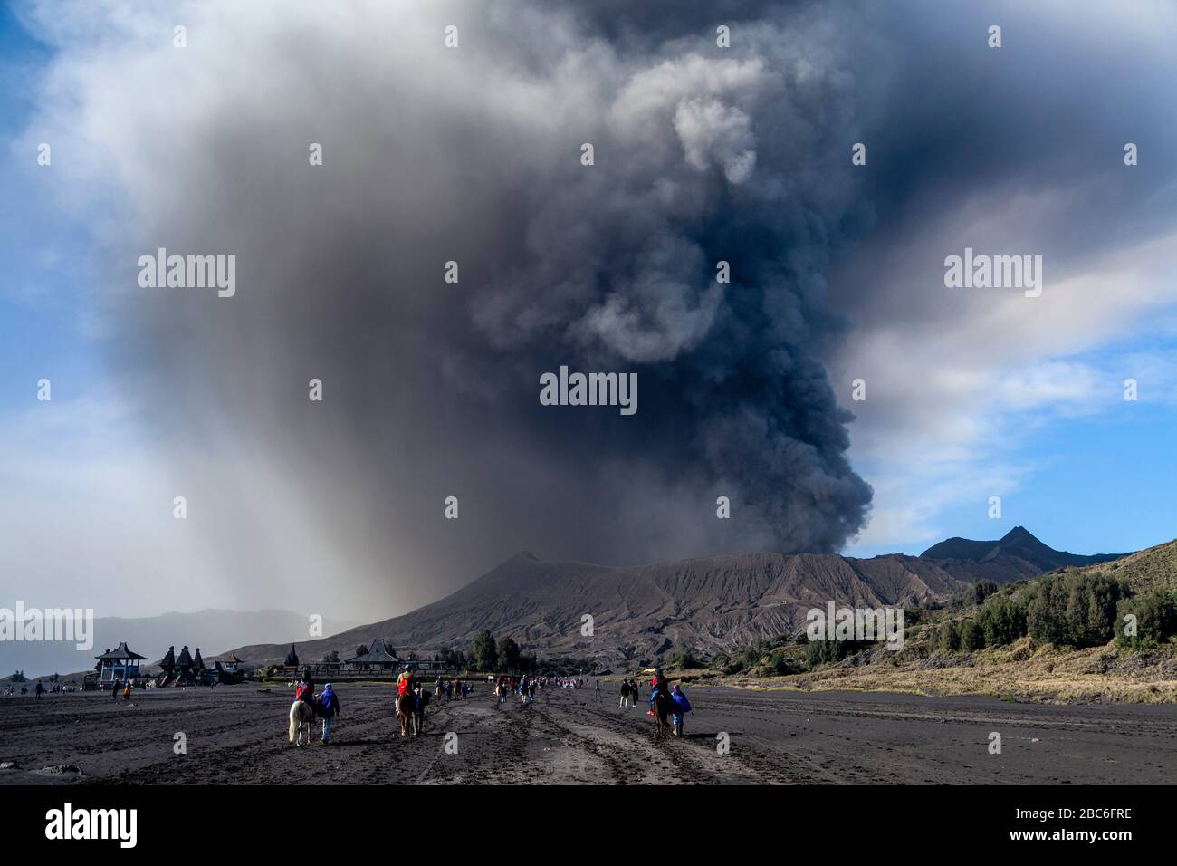 Mount Bromo (Erupting) and The Sea Of Sand, Bromo Tengger Semeru ...