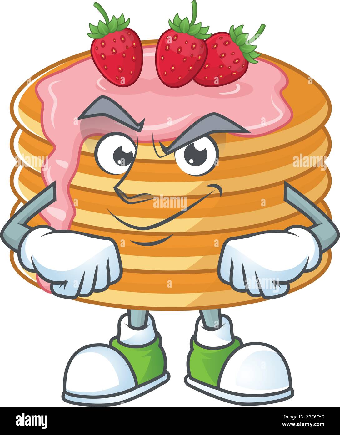 Strawberry cream pancake mascot design style with grinning face Stock ...