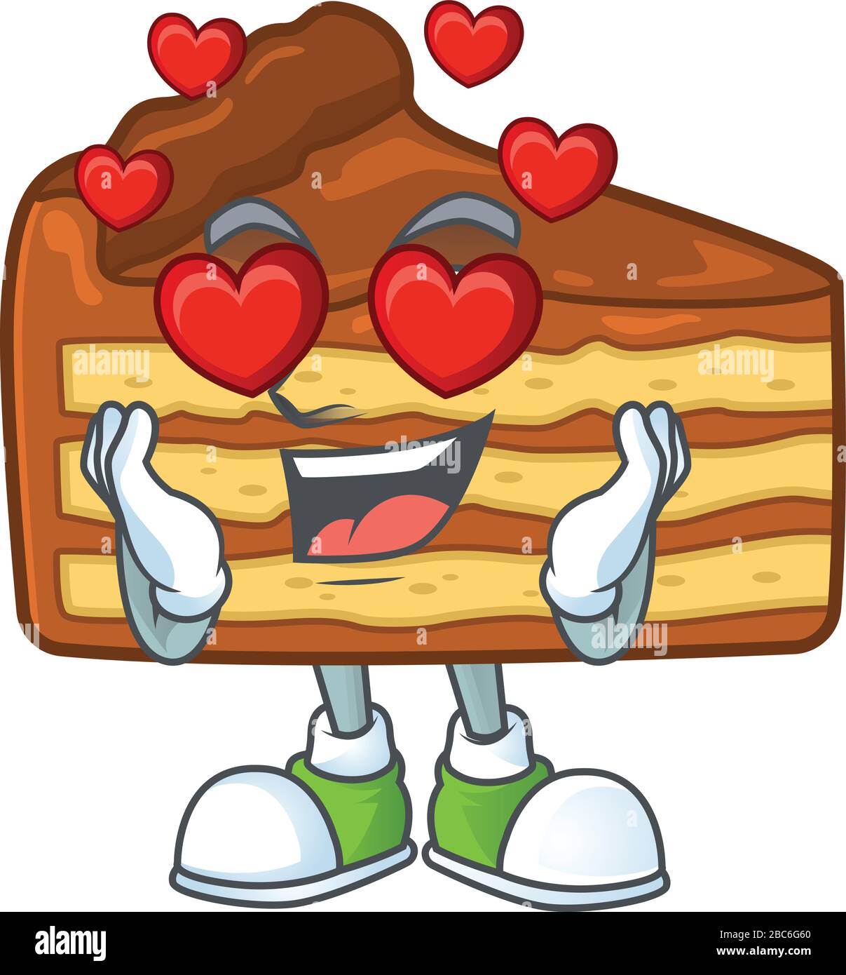 Charming chocolate slice cake cartoon character with a falling in love ...