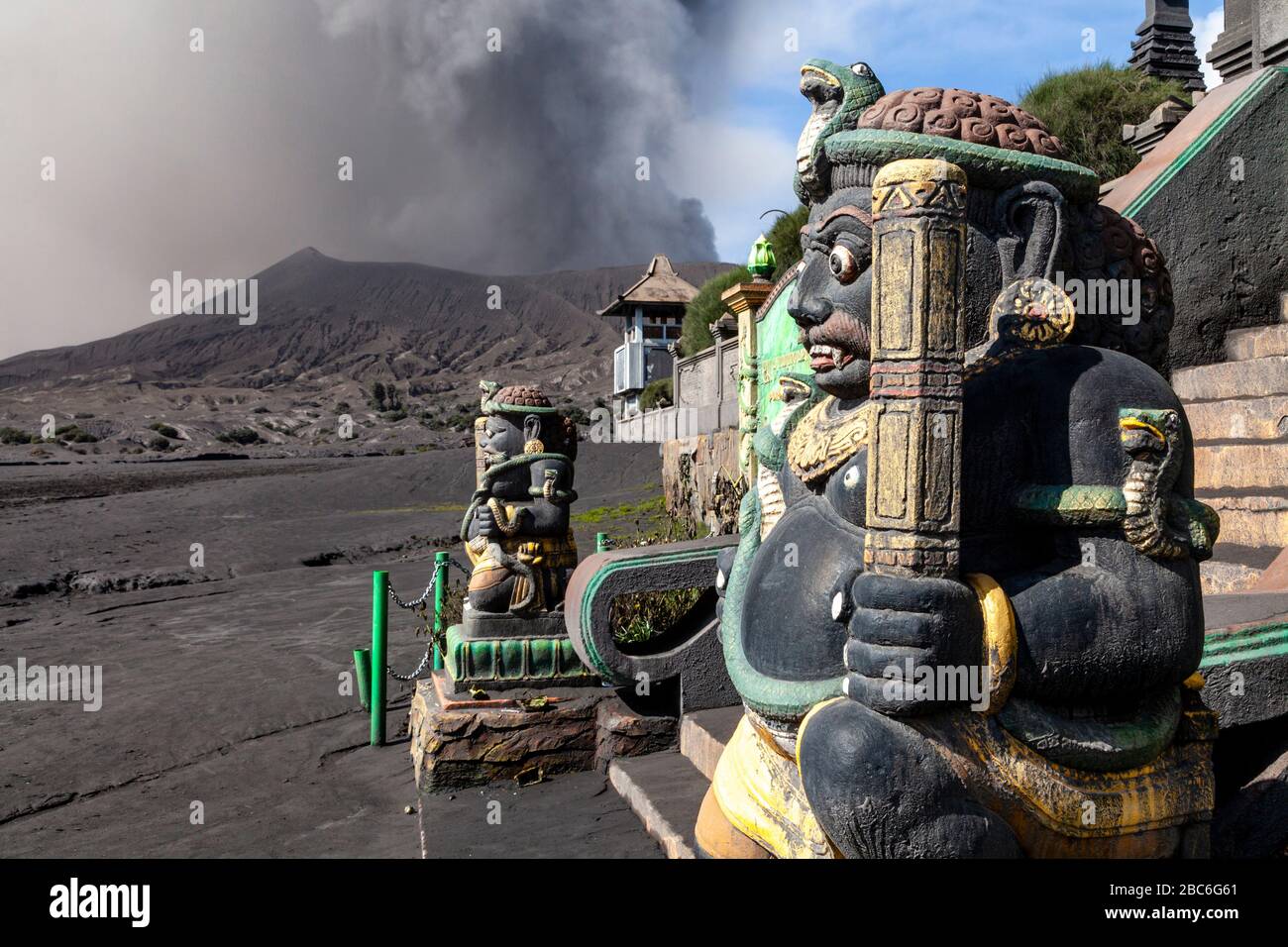 Pura Luhur Poten (Hindu Temple) With An Erupting Mt Bromo In The ...