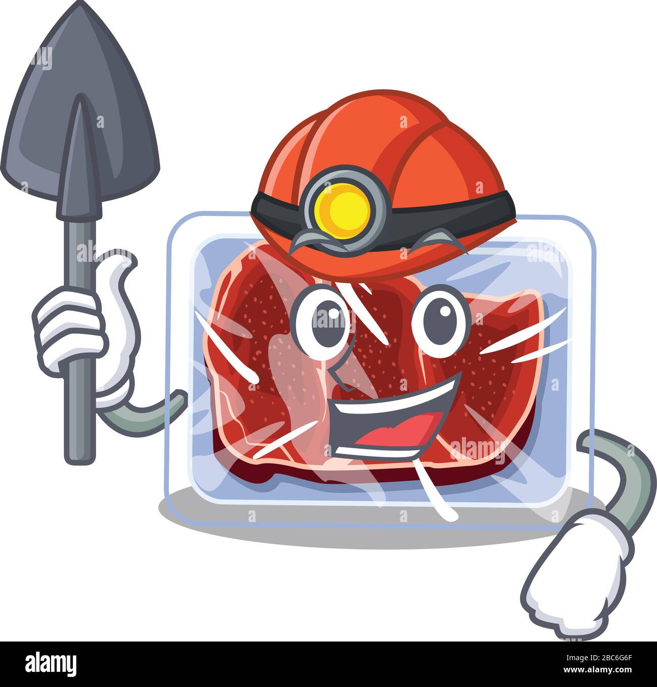 Frozen beef miner cartoon design concept with tool and helmet Stock ...