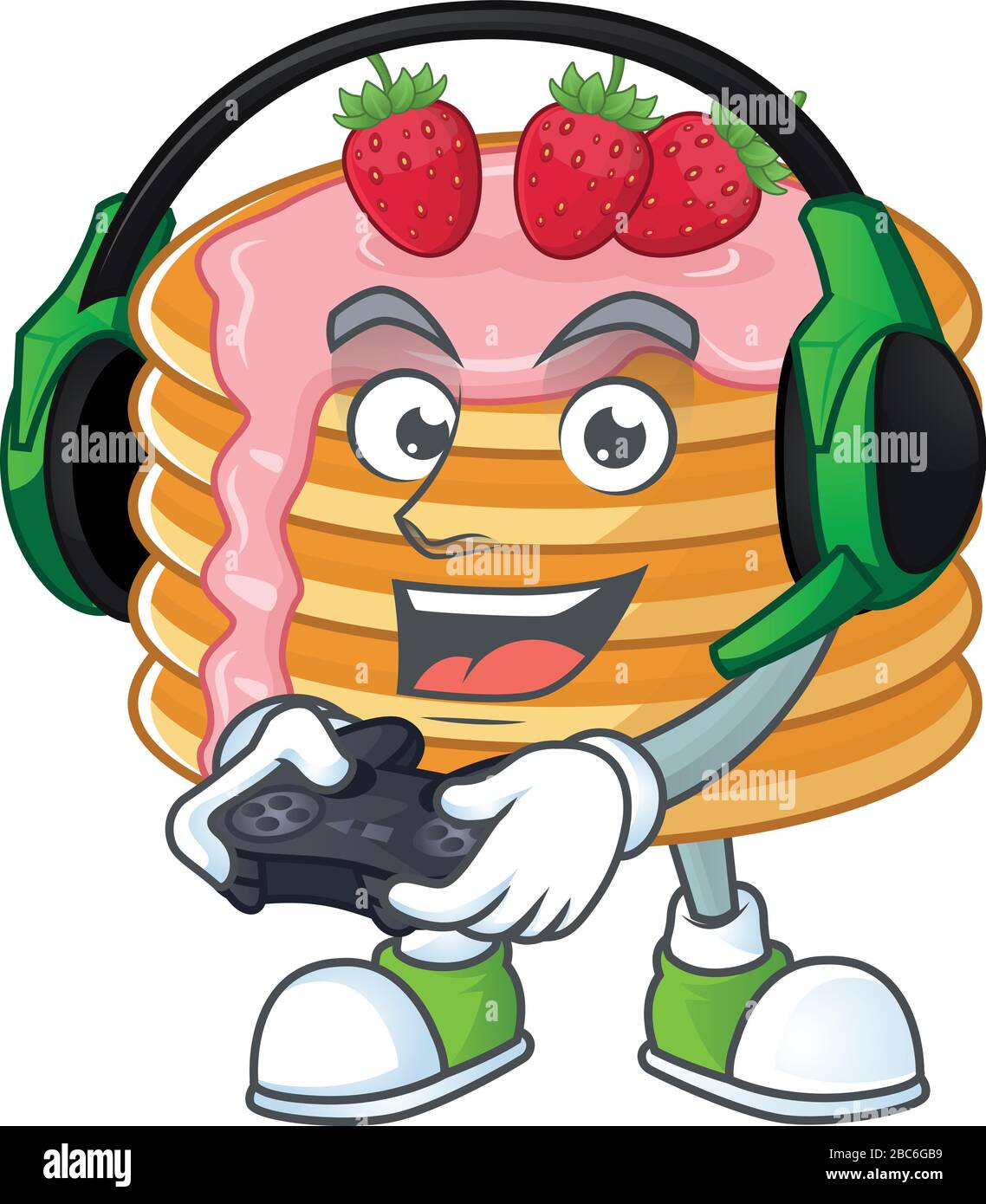 A cartoon design of strawberry cream pancake talented gamer play with ...