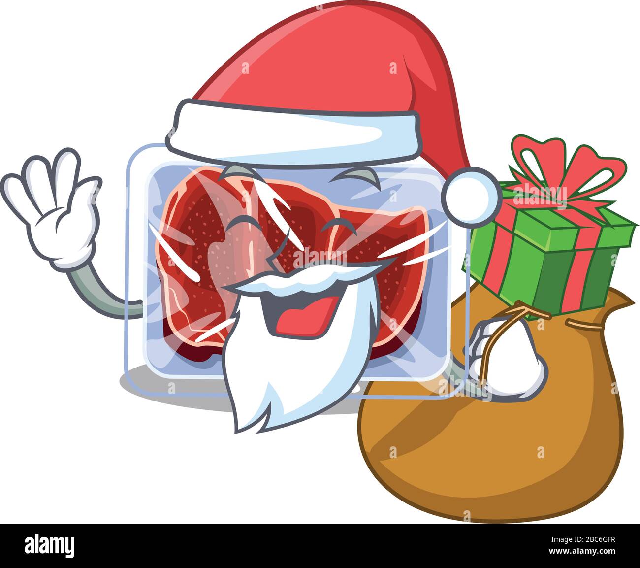 Cartoon design of frozen beef Santa with Christmas gift Stock Vector ...