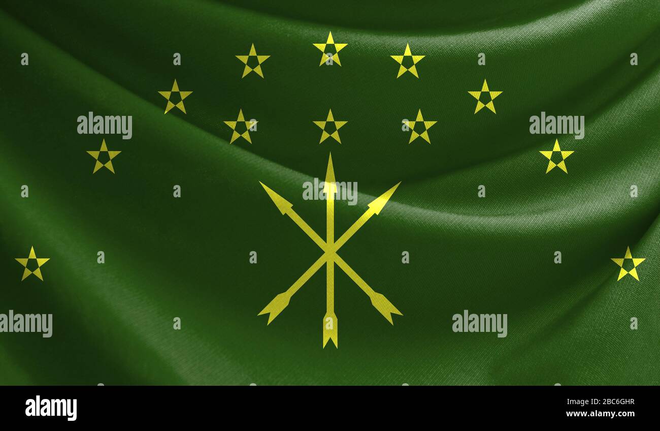 Realistic flag of Adygea on the wavy surface of fabric Stock Photo - Alamy