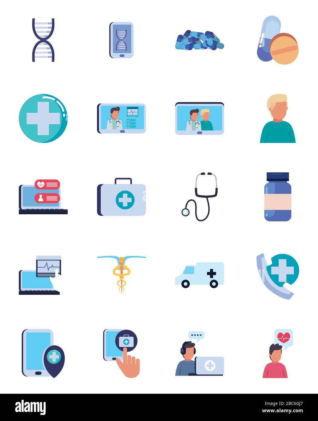 flat style icon set design of Health online medical care emergency aid ...