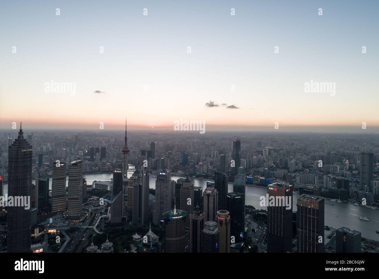Shanghai, China - Jul 18, 2018: aerial view of Lujiazui, Shanghai, at ...